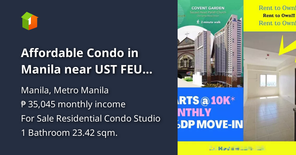 Affordable Condo in Manila near UST FEU PUP 10k/mo Rent to Own Studio ...