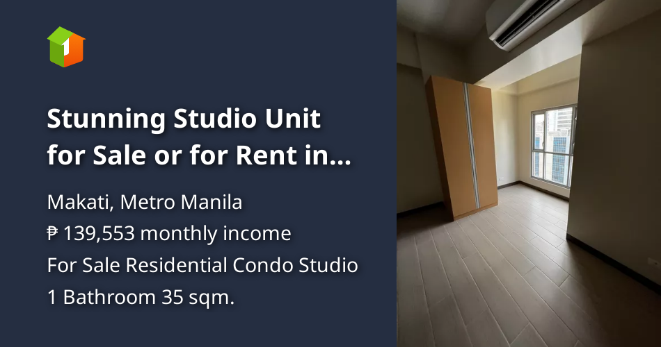Stunning Studio Unit for Sale or for Rent in The Ellis Makati [Condos 🏙 ...