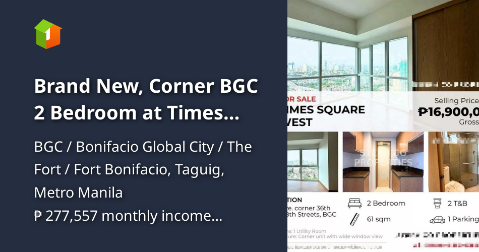 Brand New, Corner BGC 2 Bedroom at Times Square West, Bonifacio Global ...
