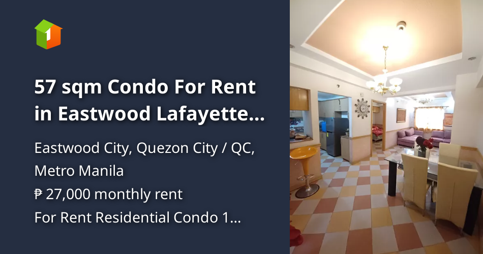 57 sqm Condo For Rent in Eastwood Lafayette 3, Bagumbayan Quezon City ...