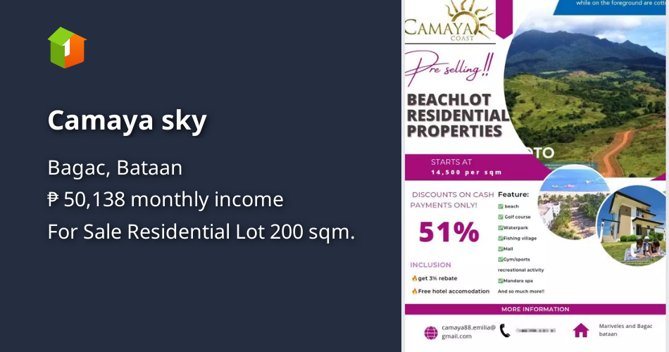 Camaya sky [Lots 🚜] (January 2026) in Bagac, Bataan for sale