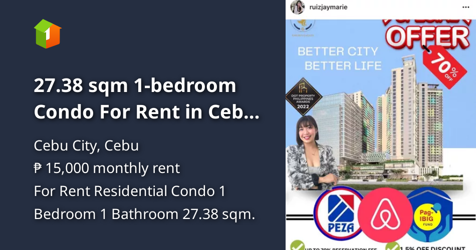 27.38 sqm 1-bedroom Condo For Rent in Cebu City Cebu [Condos 🏙️ ...