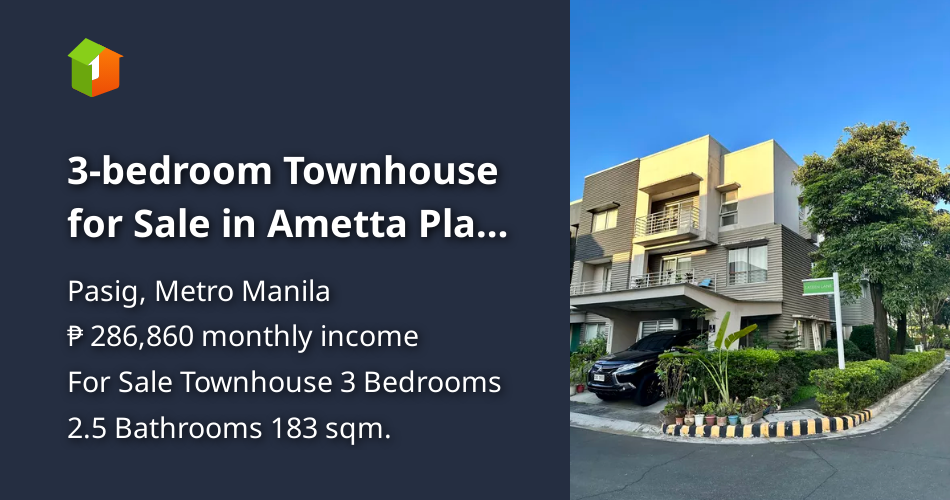 3-bedroom Townhouse for Sale in Ametta Place Pasig Metro Manila [Houses ...