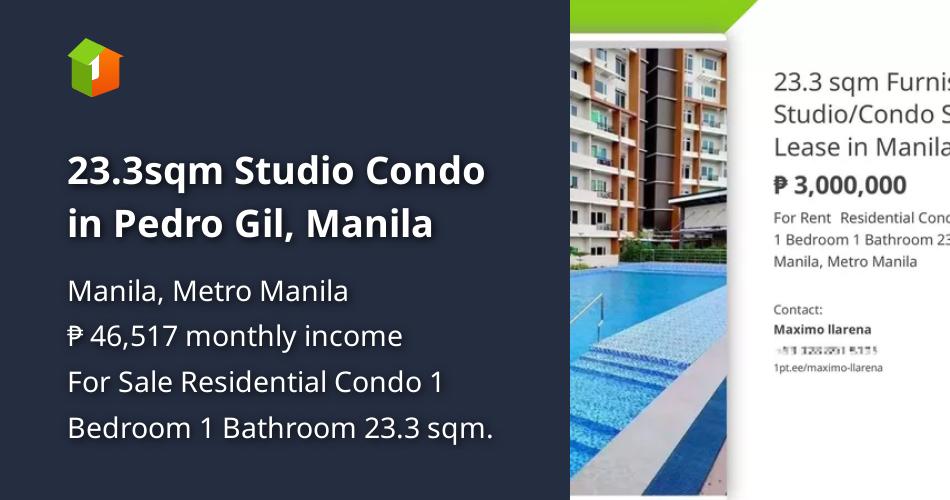 23.3sqm Studio Condo in Pedro Gil, Manila [Condos 🏙️] (March 2024) in ...