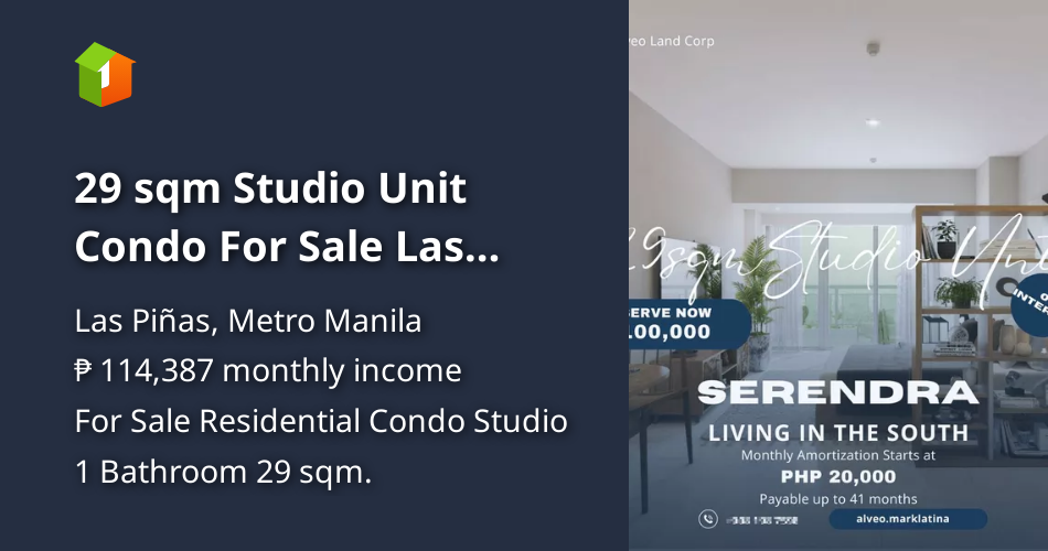 29 sqm Studio Unit Condo For Sale Las Pinas, Alabang Nuveo Cerca ...