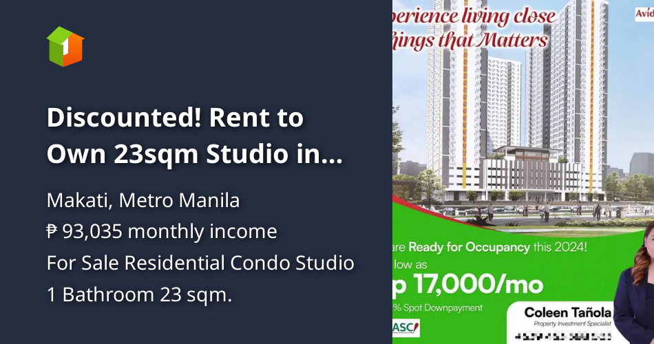 Discounted! Rent to Own 23sqm Studio in Makati City, Metro Manila ...