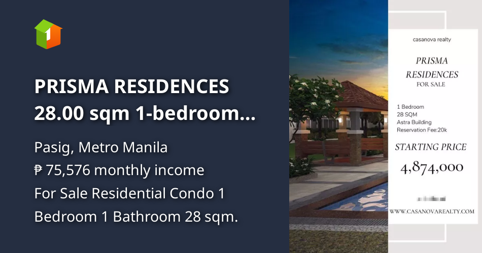 PRISMA RESIDENCES 28.00 sqm 1-bedroom For Sale in Pasig Metro Manila ...