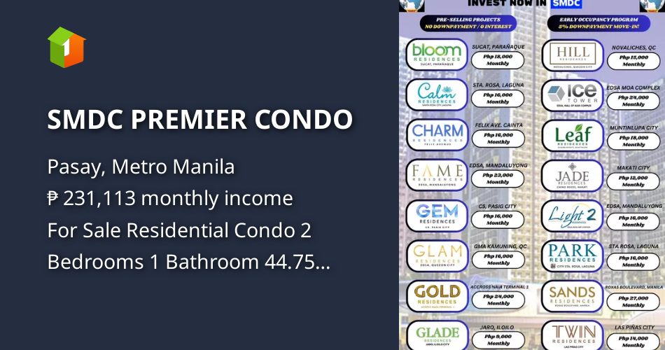 SMDC PREMIER CONDO [Condos 🏙️] (November 2023) in Pasay, Metro Manila for sale