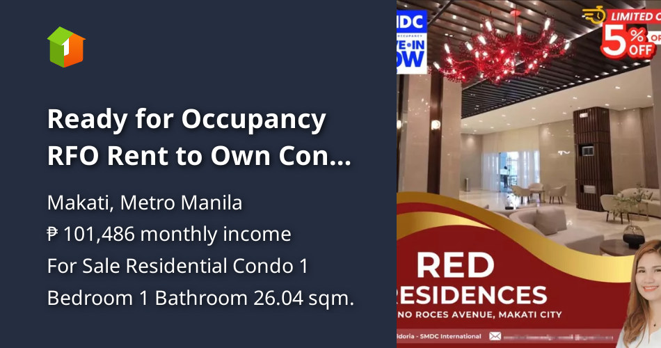 Ready for Occupancy RFO Rent to Own Condo in Makati SMDC Red Residences ...