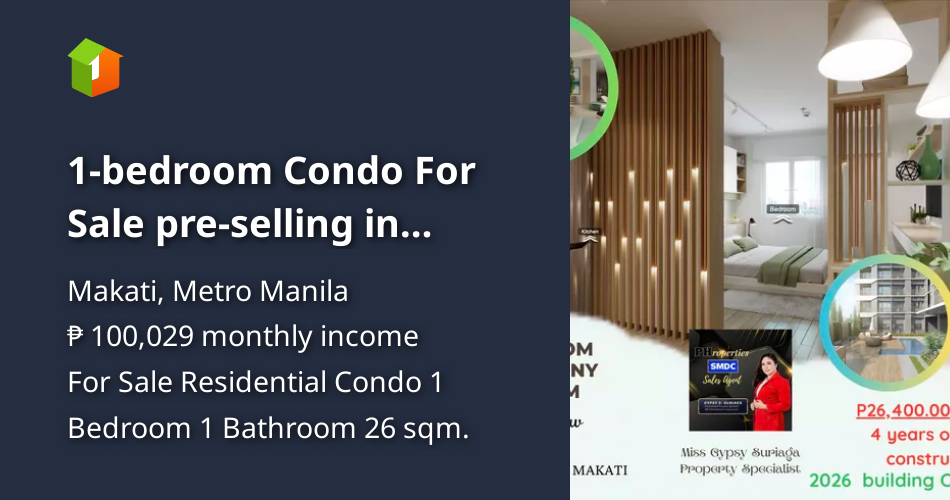 1-bedroom Condo For Sale pre-selling in Makati Chino Roces near MRT ...