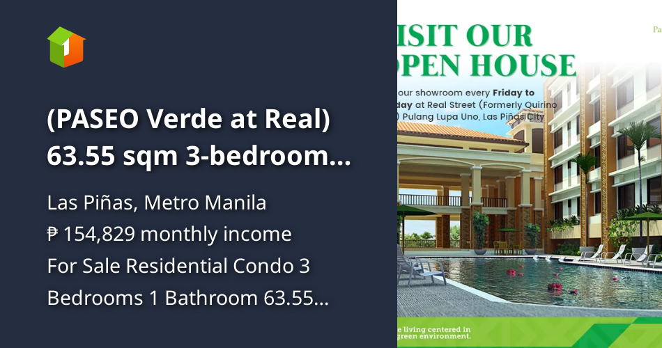 (PASEO Verde at Real) 63.55 sqm 3-bedroom Condo For Sale in Las Pinas ...