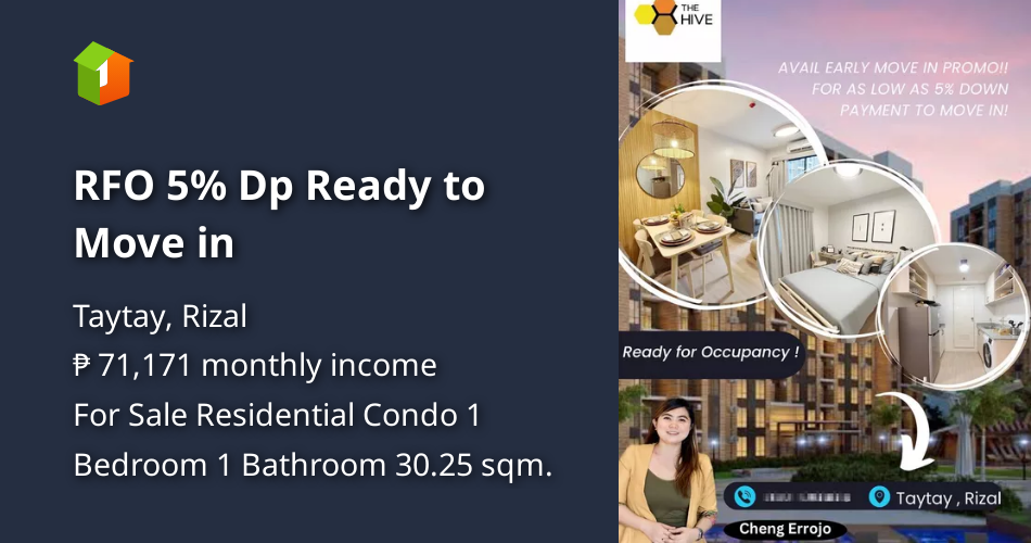 RFO 5% Dp Ready to Move in [Condos 🏙️] (May 2024) in Taytay, Rizal for sale