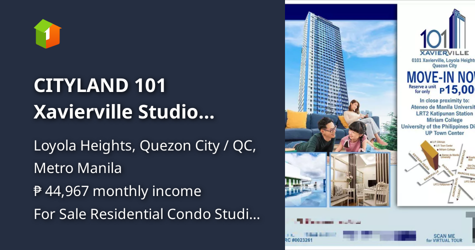 CITYLAND 101 Xavierville Studio Condo in Quezon City near ATENEO Rent ...