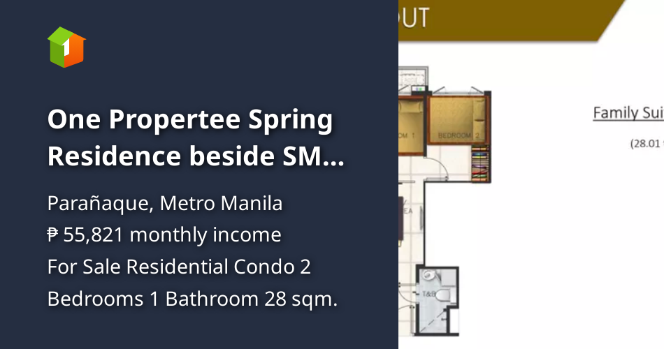 One Propertee Spring Residence beside SM Bicutan RFO 2-bedroom as is ...