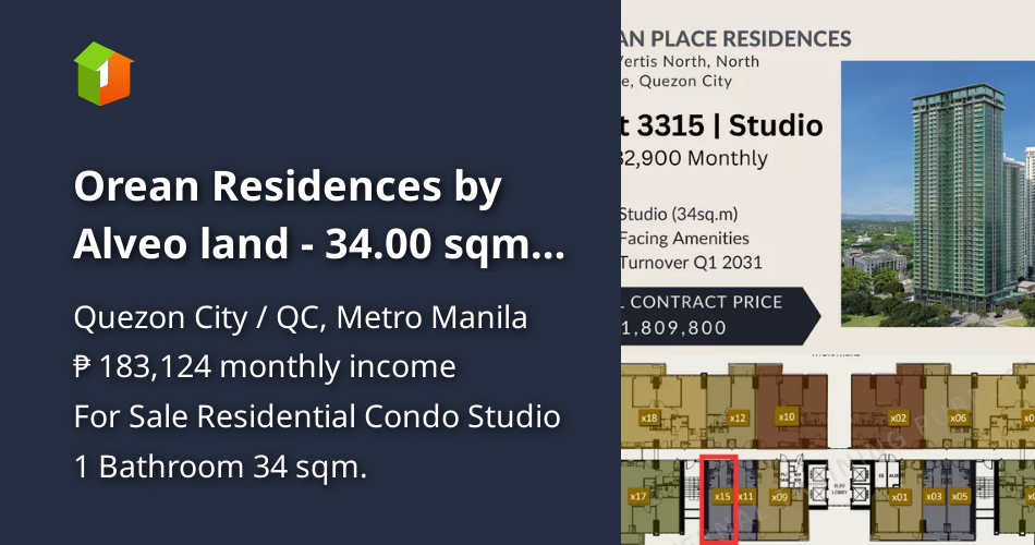 Orean Residences by Alveo land - 34.00 sqm Studio Condo For Sale in ...