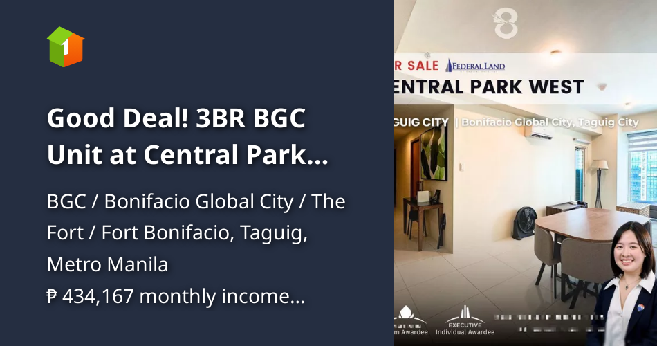 Good Deal! 3BR BGC Unit at Central Park West, BGC - Seasons Residences ...