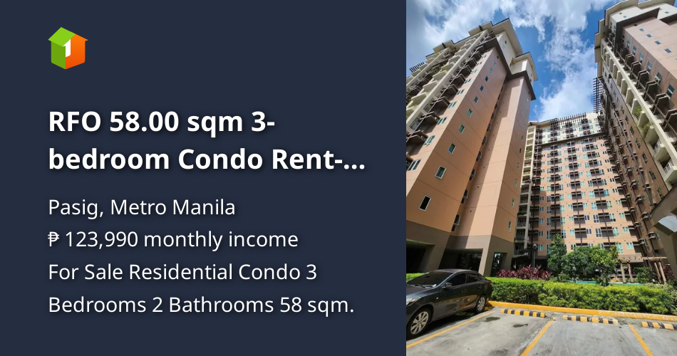 RFO 58.00 sqm 3-bedroom Condo Rent-to-own in Pasig Metro Manila [Condos 🏙️] (January 2024) in ...