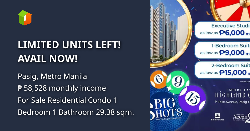 LIMITED UNITS LEFT! AVAIL NOW! [Condos 🏙️] (July 2022) in Pasig, Metro ...