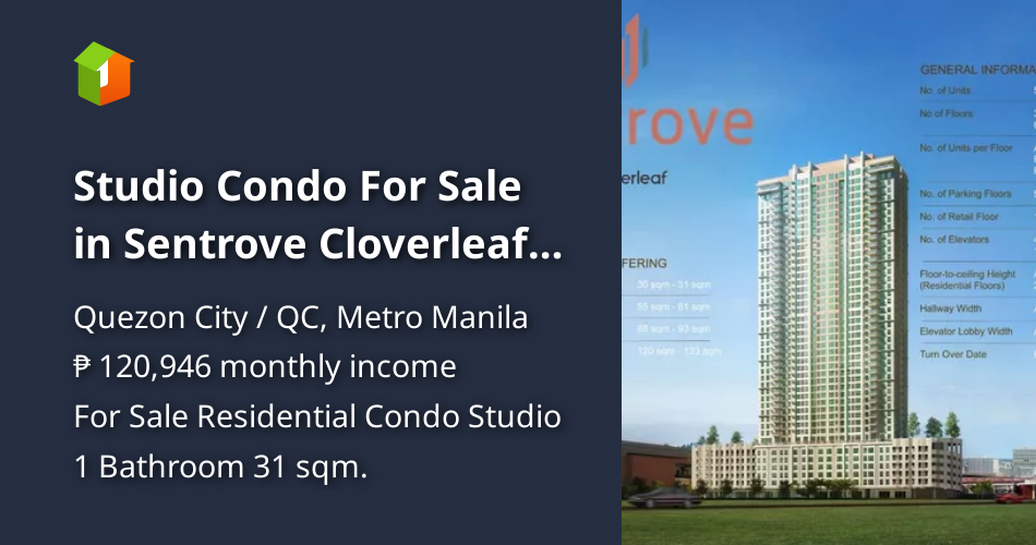 Studio Condo For Sale in Sentrove Cloverleaf | Quezon near Ayala Malls ...