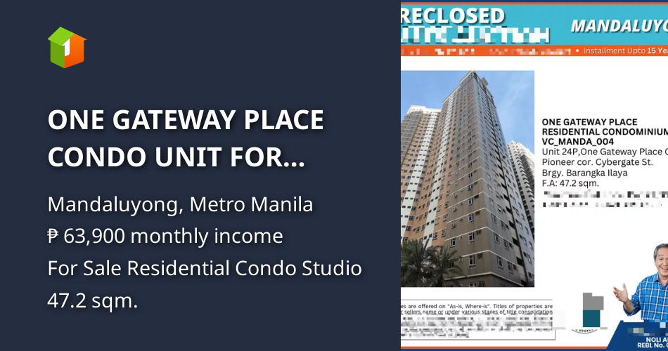ONE GATEWAY PLACE CONDO UNIT FOR AUCTION [Condos 🏙️] (March 2025) in ...