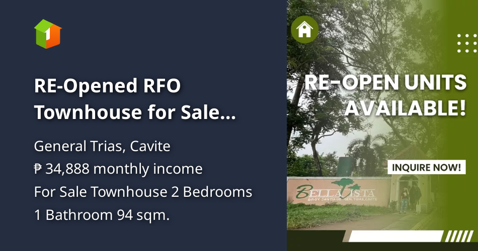 RE-Opened RFO Townhouse for Sale Bella Vista Subdivision General Trias ...