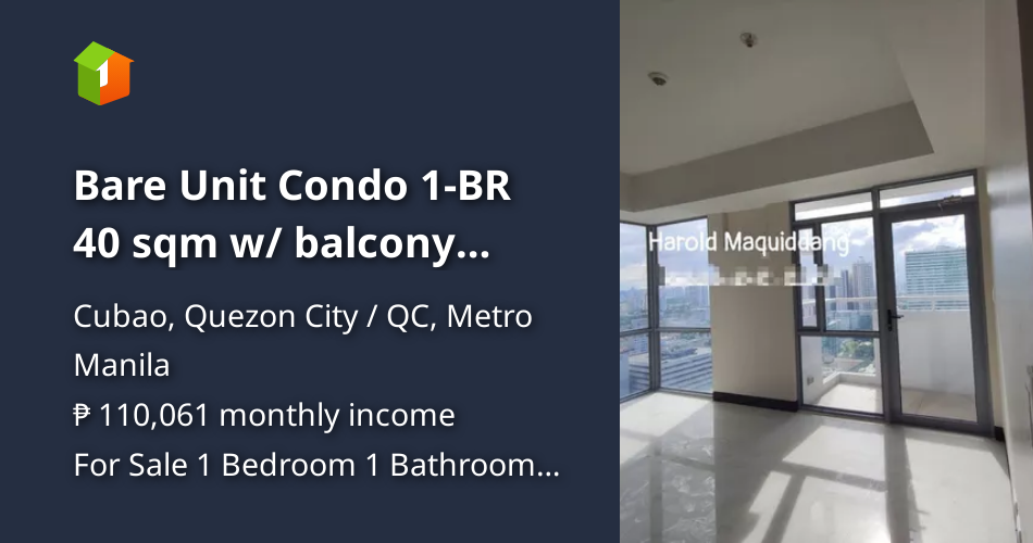 Bare Unit Condo 1-BR 40 sqm w/ balcony 29K/month in Cubao Quezon City ...
