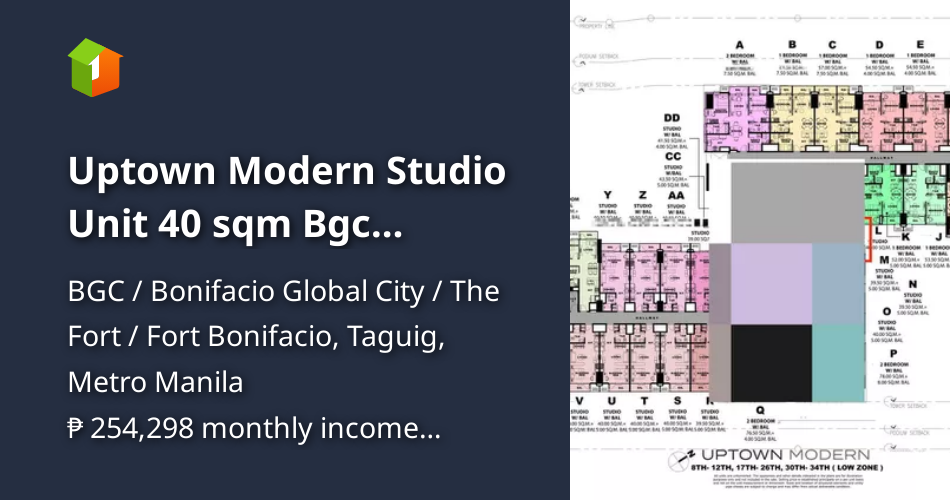 Uptown Modern Studio Unit 40 sqm Bgc Preselling Condo For Sale Fort ...