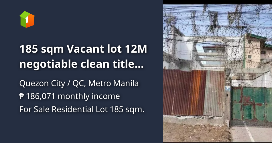 185 sqm Vacant lot 12M negotiable clean title near general ave project ...