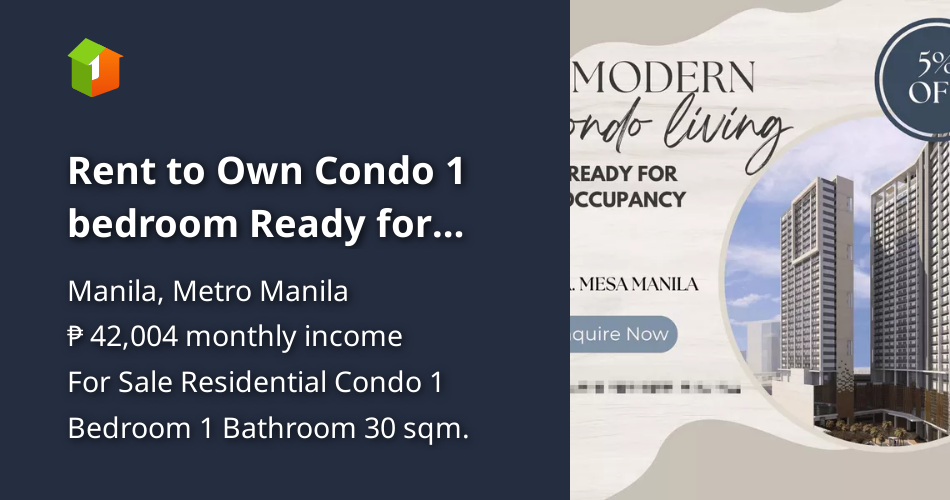 Rent to Own Condo 1 bedroom Ready for Occupancy Metro Manila Covent ...