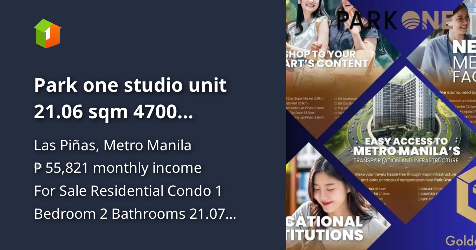 Park one studio unit 21.06 sqm 4700 monthly in 68 months down payment ...