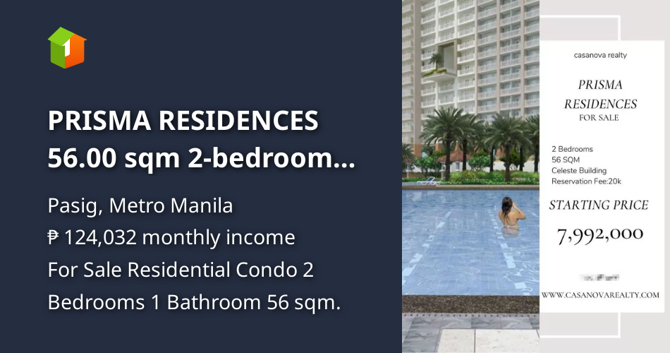 PRISMA RESIDENCES 56.00 sqm 2-bedroom For Sale in Pasig Metro Manila ...