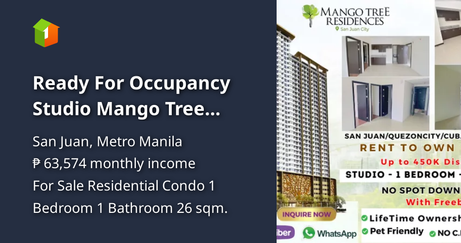 Ready For Occupancy Studio Mango Tree Residential Condo For Sale in San ...