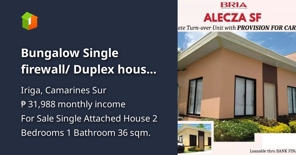Bungalow Single firewall/ Duplex house with 2 bedrooms with carport ...
