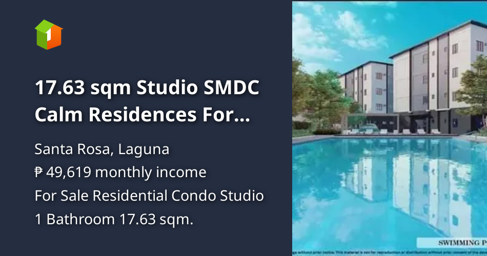 17.63 sqm Studio SMDC Calm Residences For Sale in Santa Rosa Laguna ...