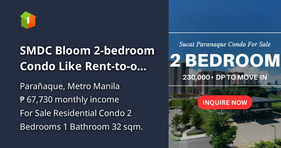SMDC Bloom 2-bedroom Condo Like Rent-to-own Sucat Paranaque Near SLEX ...