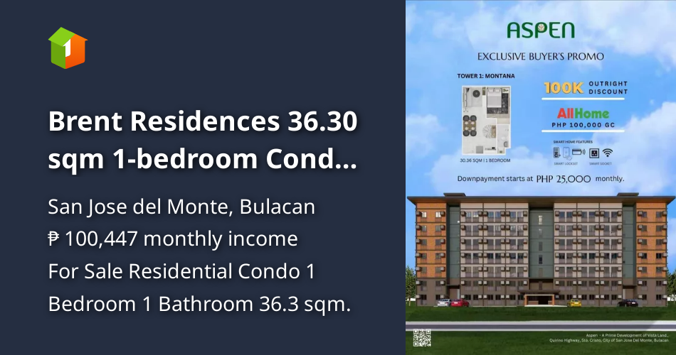 Brent Residences 36.30 sqm 1-bedroom Condo in Jose del Monte Bulacan ...