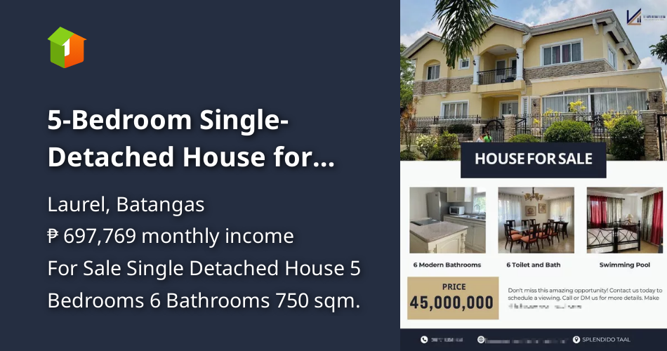 5-Bedroom Single-Detached House for Sale in Splendido Taal Residential ...