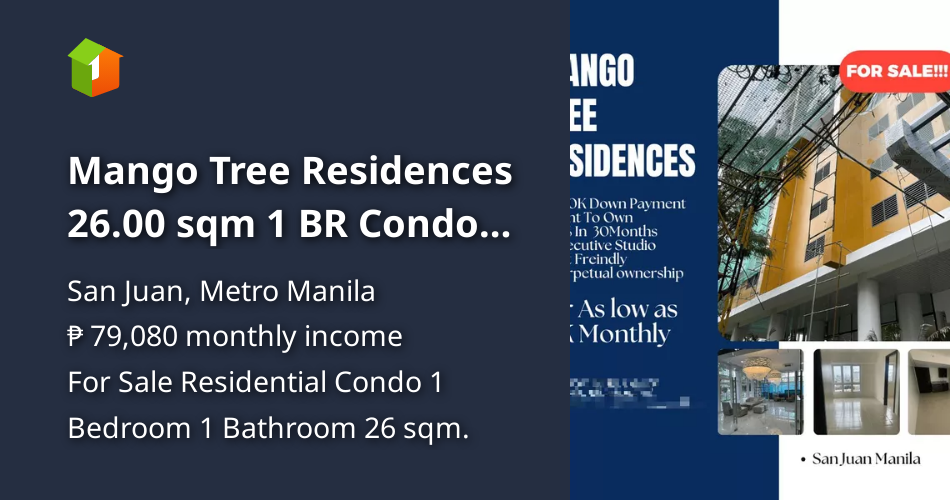Mango Tree Residences 26.00 sqm 1 BR Condo For Sale in San Juan Rent To ...