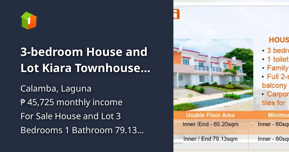 3-bedroom House and Lot Kiara Townhouse Inner For Sale in Suntrust Sentosa, Calamba Laguna ...