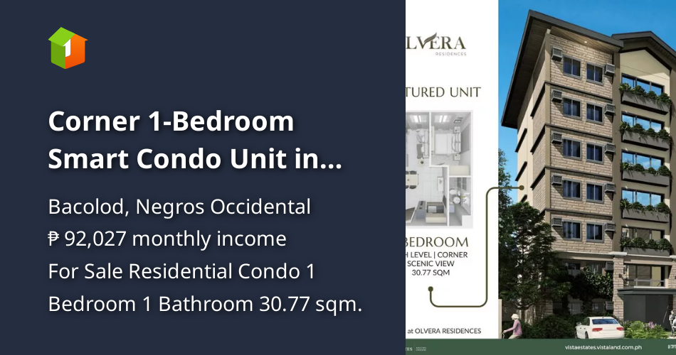 Corner 1-Bedroom Smart Condo Unit in Olvera Residences, Bacolod [Condos ...